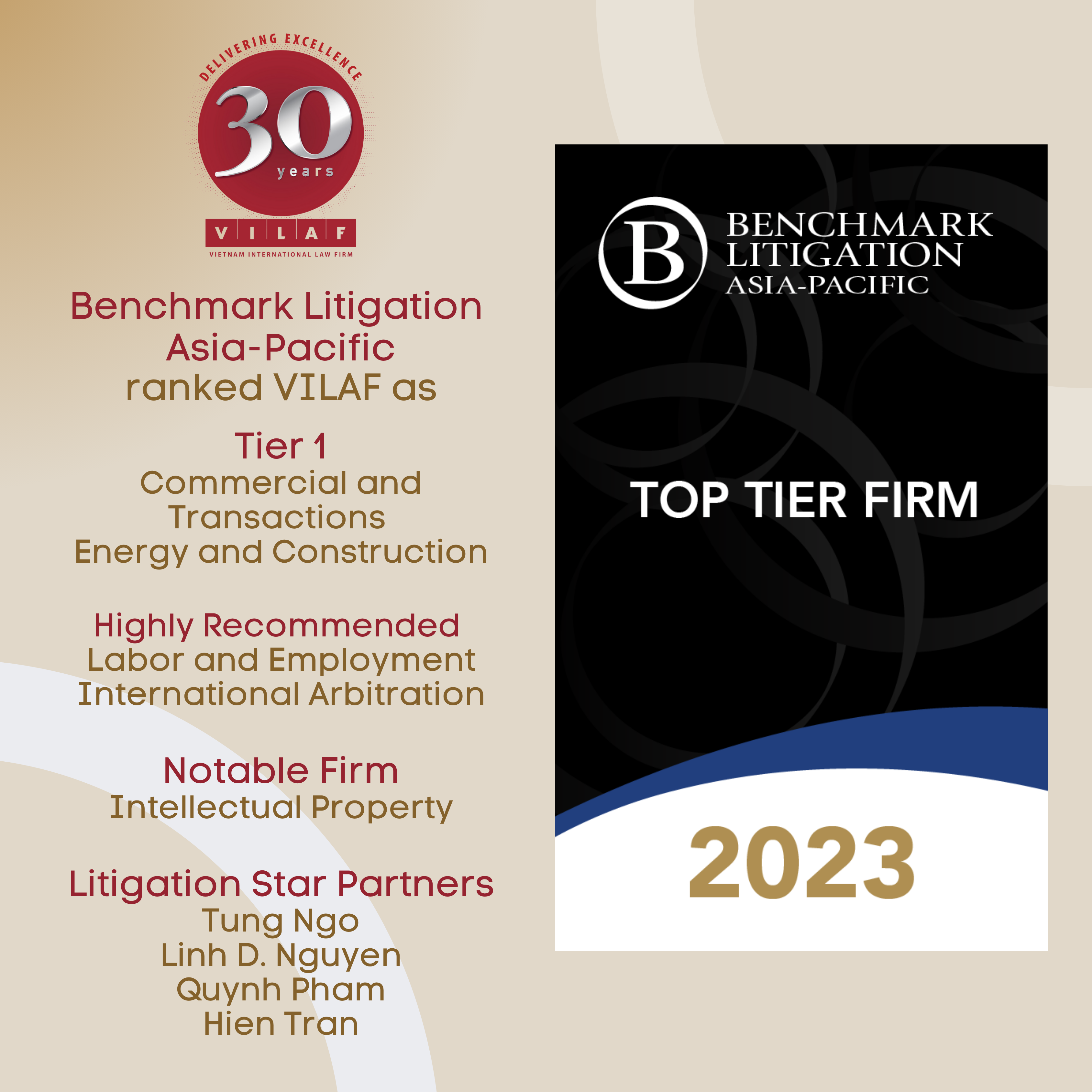 VILAF has been ranked a Top Tier Firm by Benchmark Litigation Asia ...